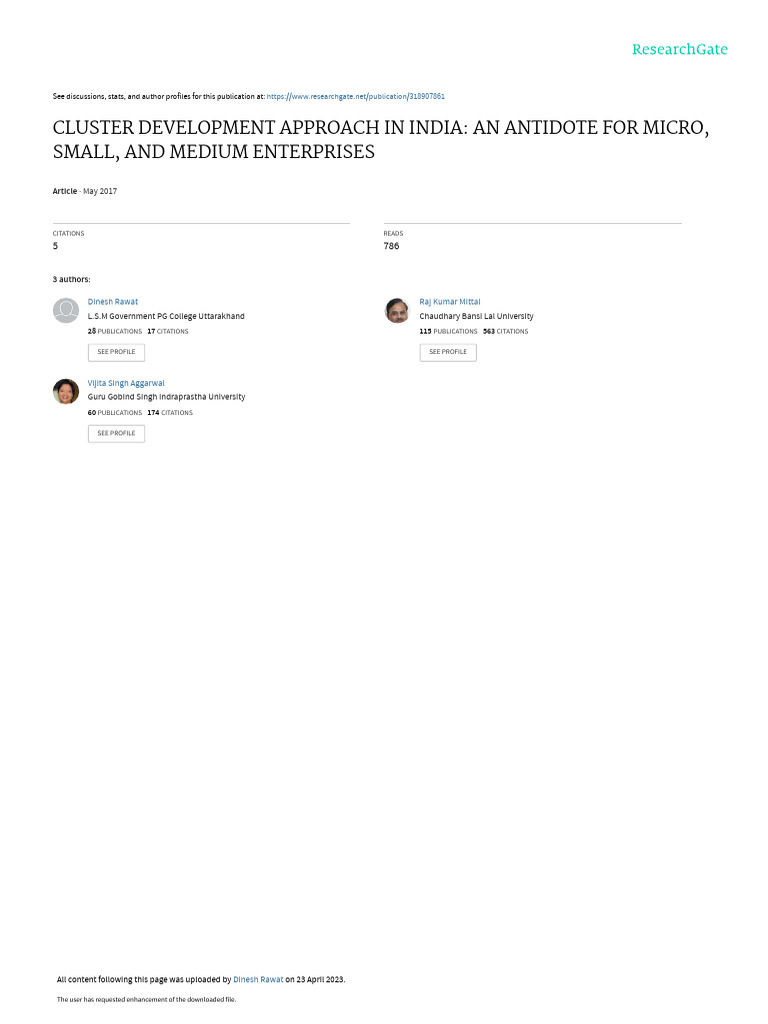 Cluster Development Approach in India: An Antidote For Micro, Small ...