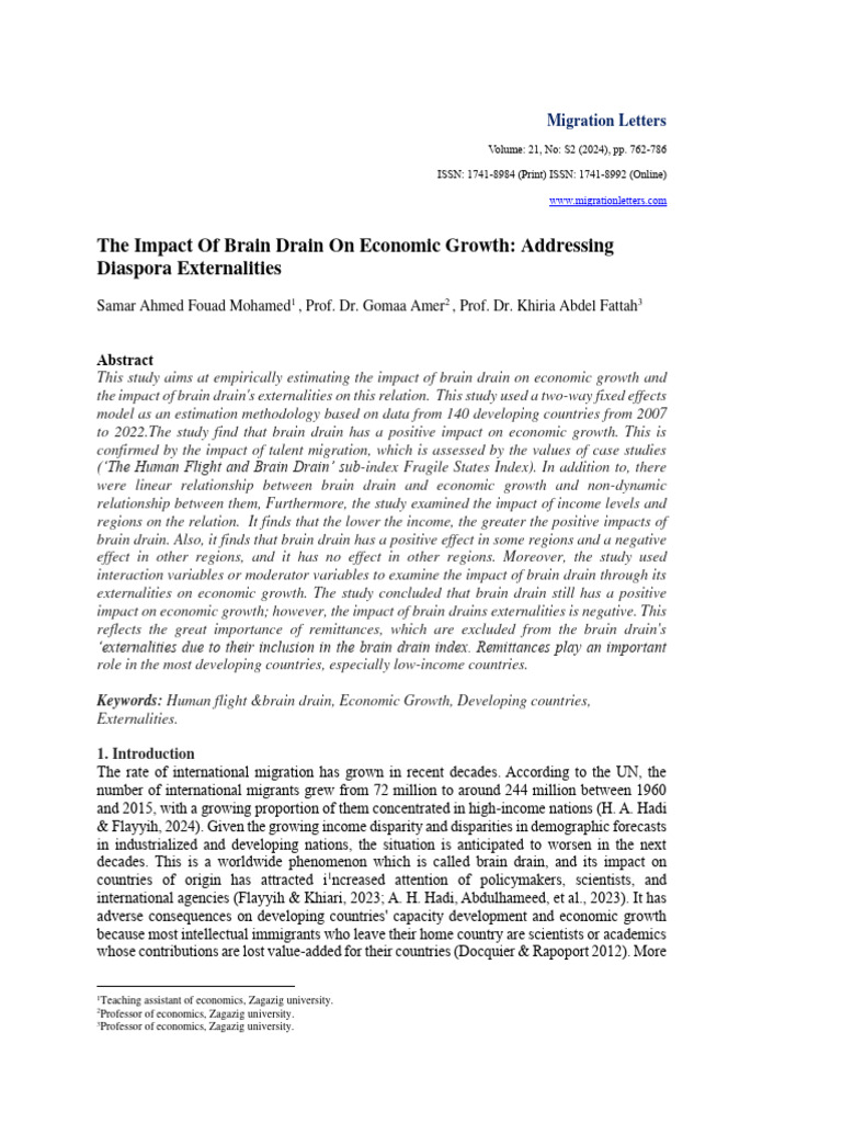 Brain Drain's Economic Impact in Growth | PDF | Economic Growth | Human ...