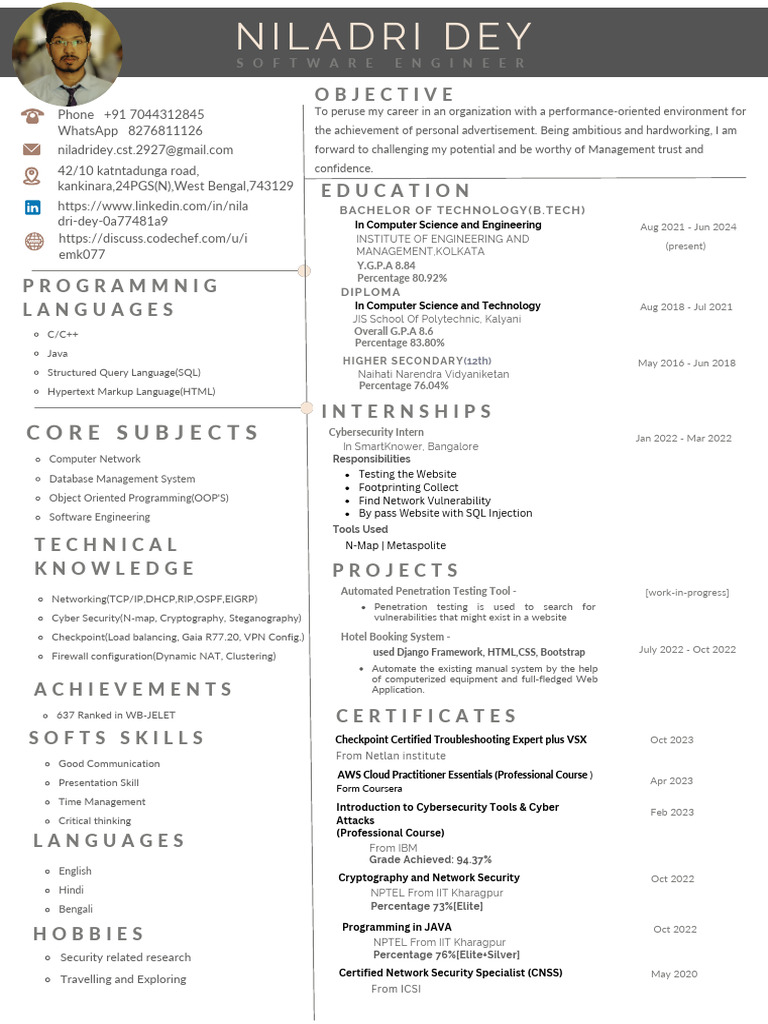 Niladri Dey's Software Engineering Profile | PDF | Computer Security ...