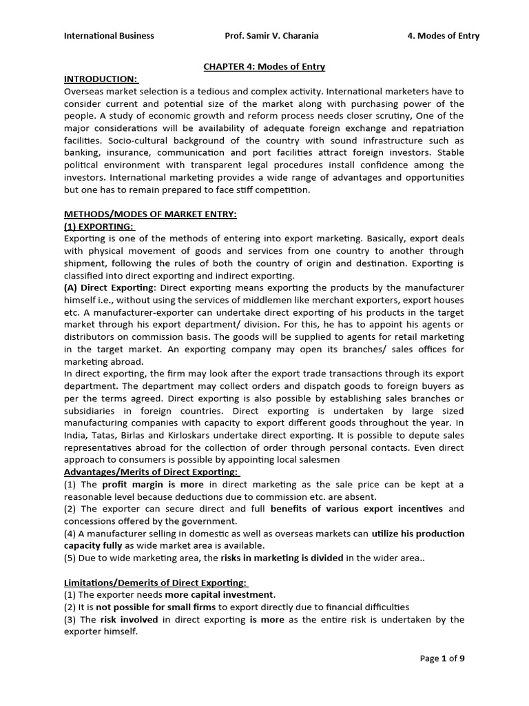 4. Modes of Entry | PDF | Franchising | License