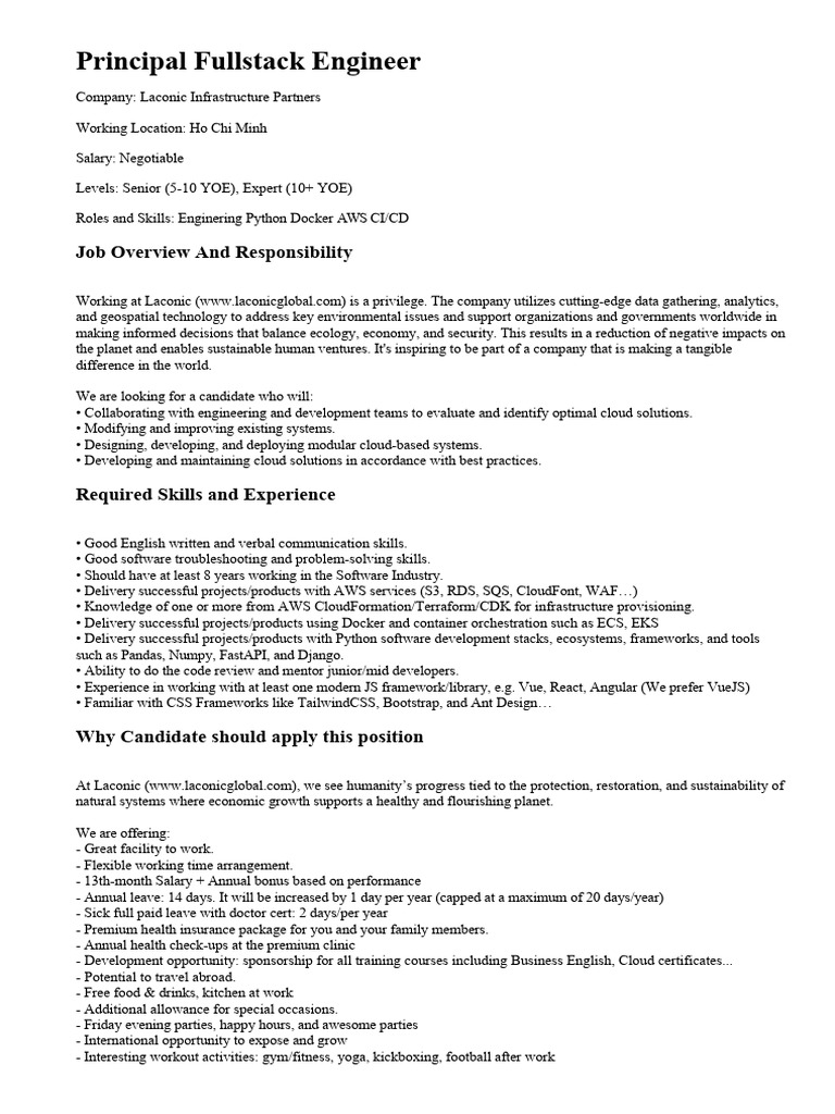 Principal Fullstack Engineer at Laconic | PDF | Cloud Computing | Analytics