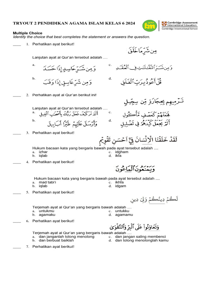 Soal TO2 Pend. Agama 2023 - 2024 | PDF | Agama & Spiritualitas