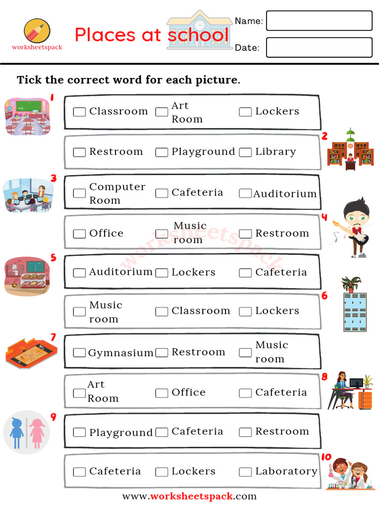 School Vocabulary Worksheets Places at School 1 | PDF