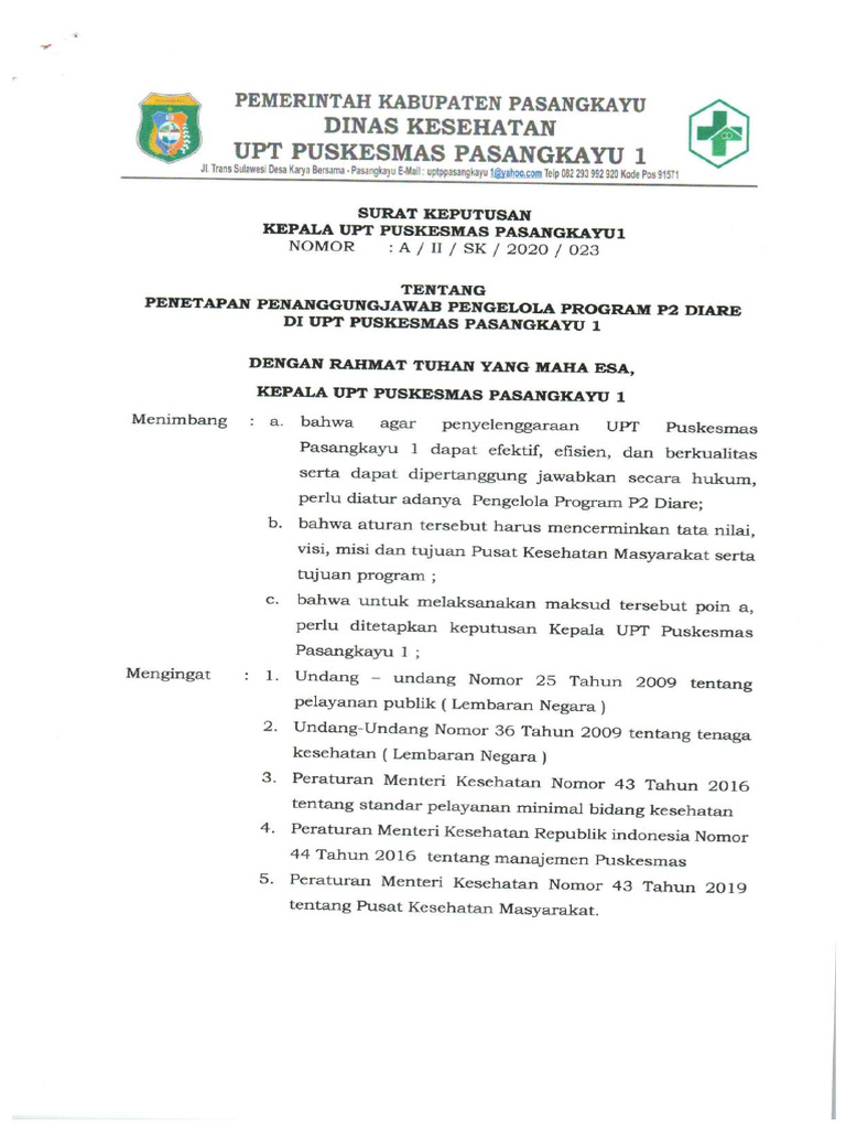 SK PENANGGUNGJAWAB PROG P2 DIARE 2020-Dikompresi | PDF