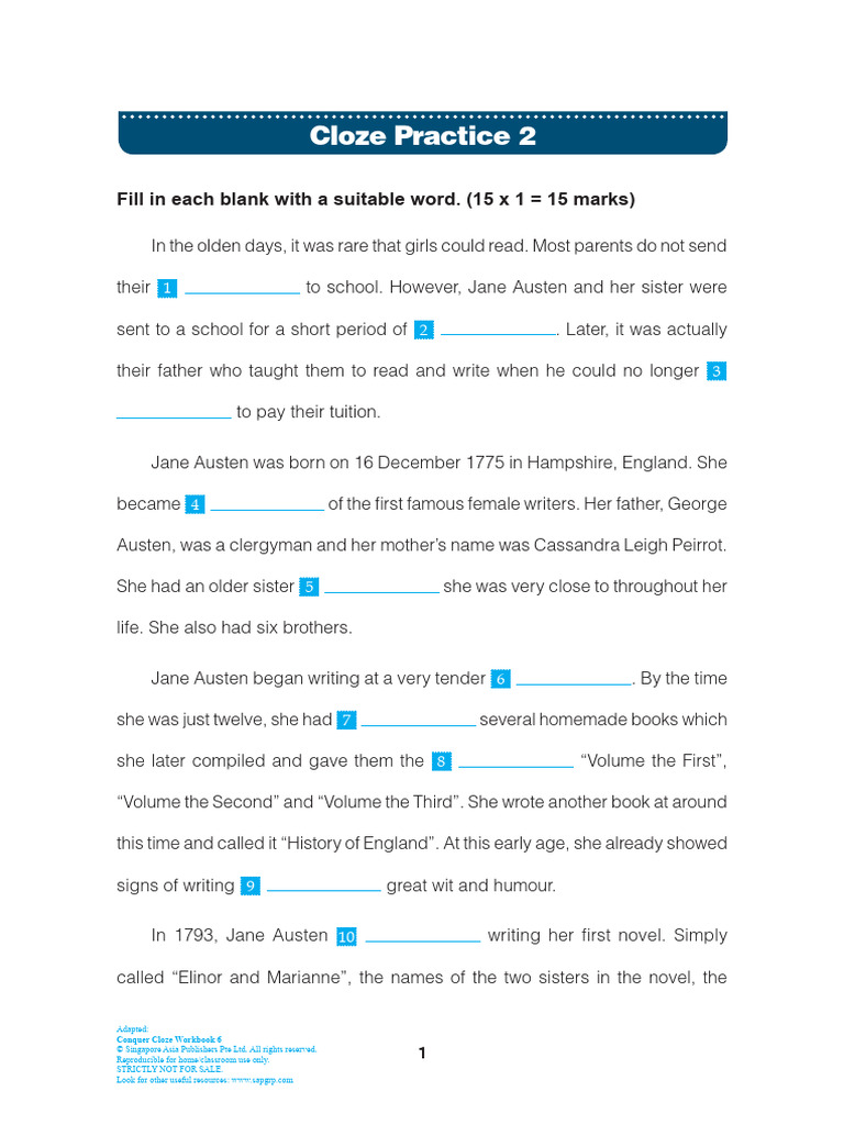 Cloze Practice 2_4 | PDF | Jane Austen | Novels About Nobility