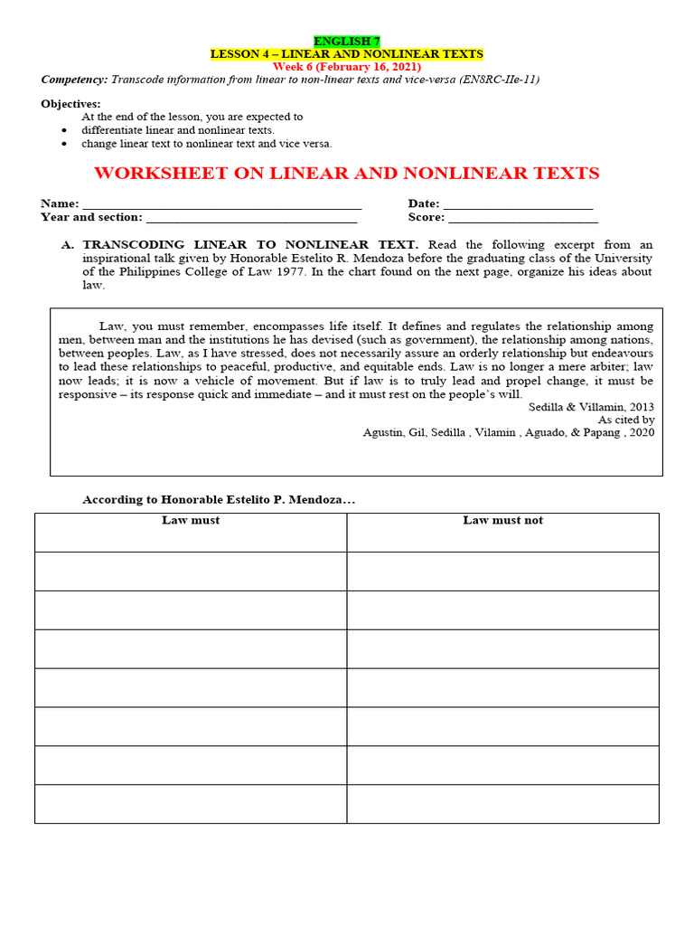 Worksheet On Linear and Nonlinear Texts | PDF | Mathematical Physics ...