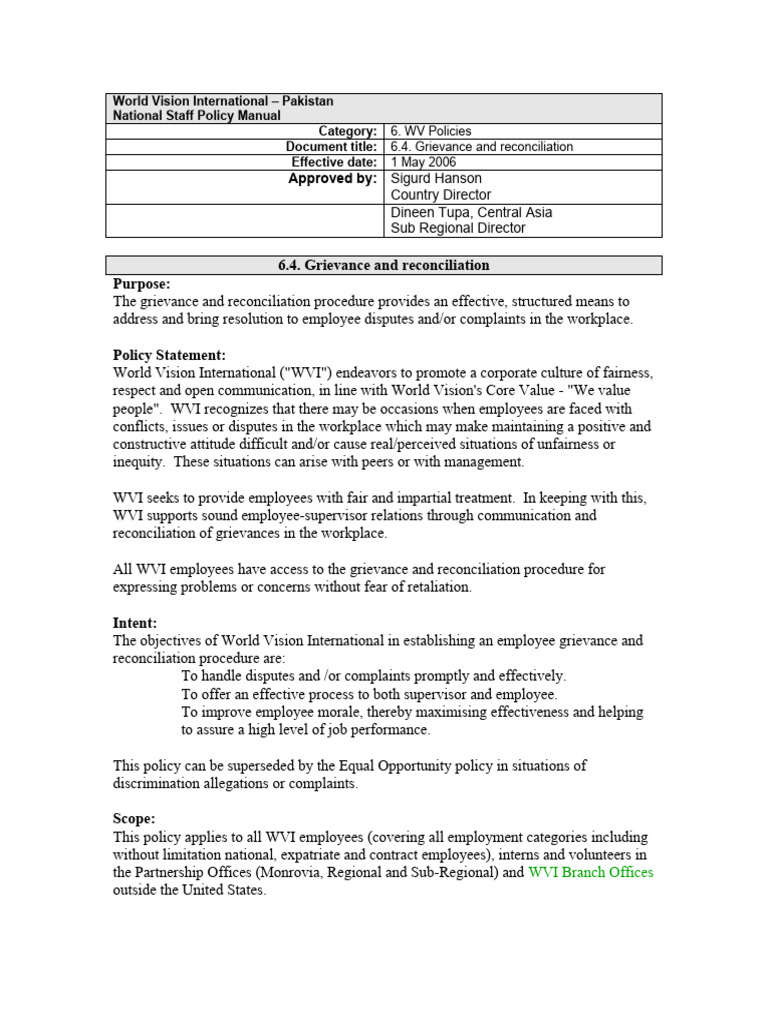 Grievance and Reconciliation Policy Guide | PDF | Mediation | Conflict ...