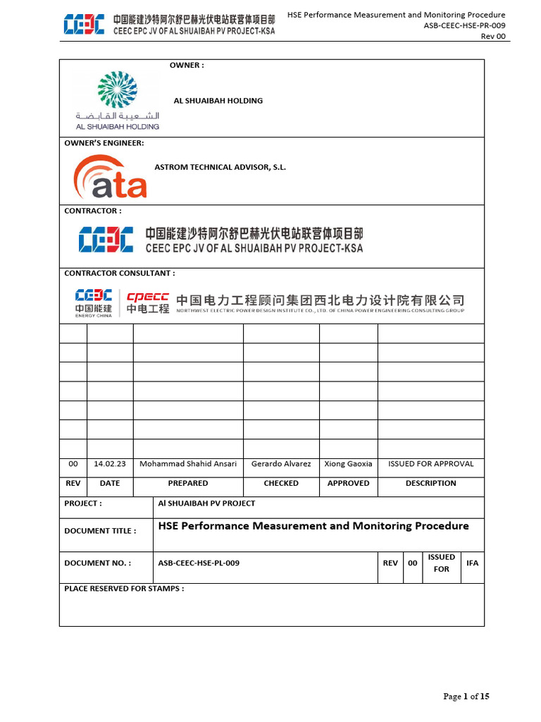 ASB-CEEC-HSE-PR-009-00 HSE Preformance Measurement & Monitoring Procedure | PDF | Occupational ...