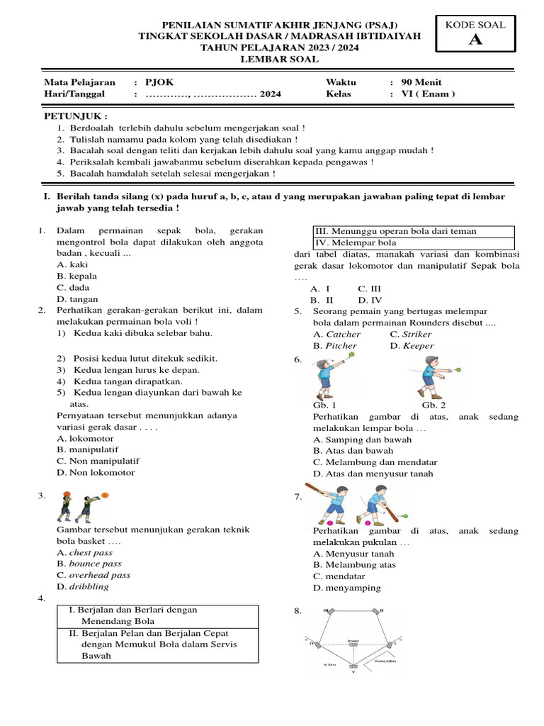Soal Psaj Pjok 2023 | PDF