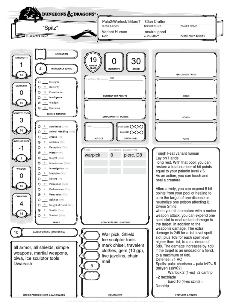 Spitz - 5E - CharacterSheet - Fillable | PDF | Gary Gygax Games ...