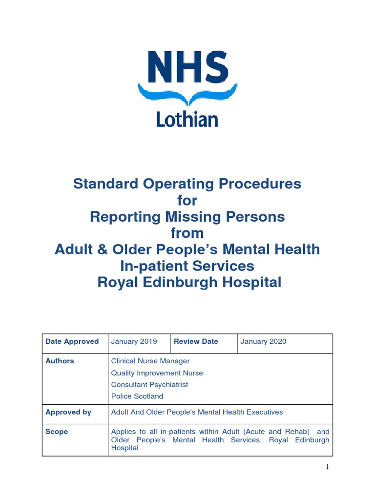Reporting Missing Persons From Adult and Older Peoples Mental Health In-Patient Services SOP ...