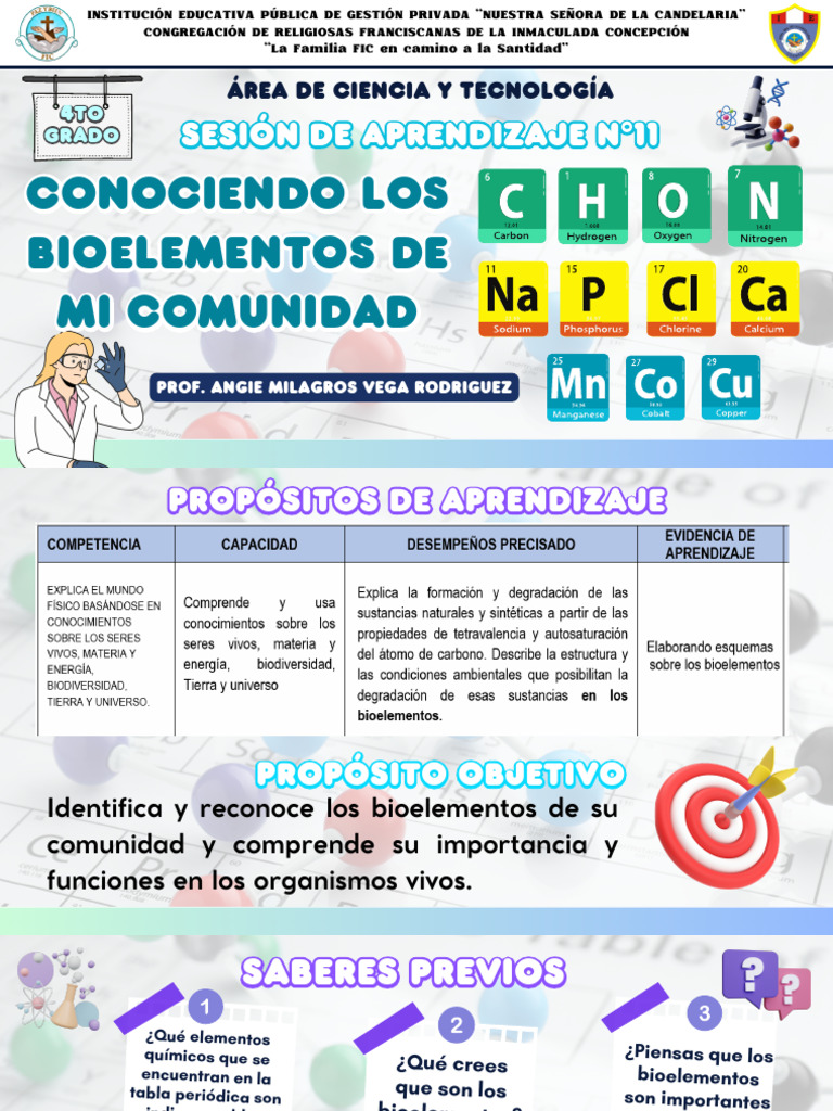 Sesión de Aprendizaje N°11 - Bioelementos - 4to Grado | Descargar gratis PDF | Elementos ...