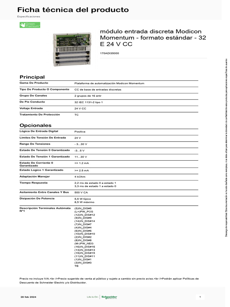 Schneider Electric - Modicon-Momentum - 170ADI35000 | PDF | Controlador ...