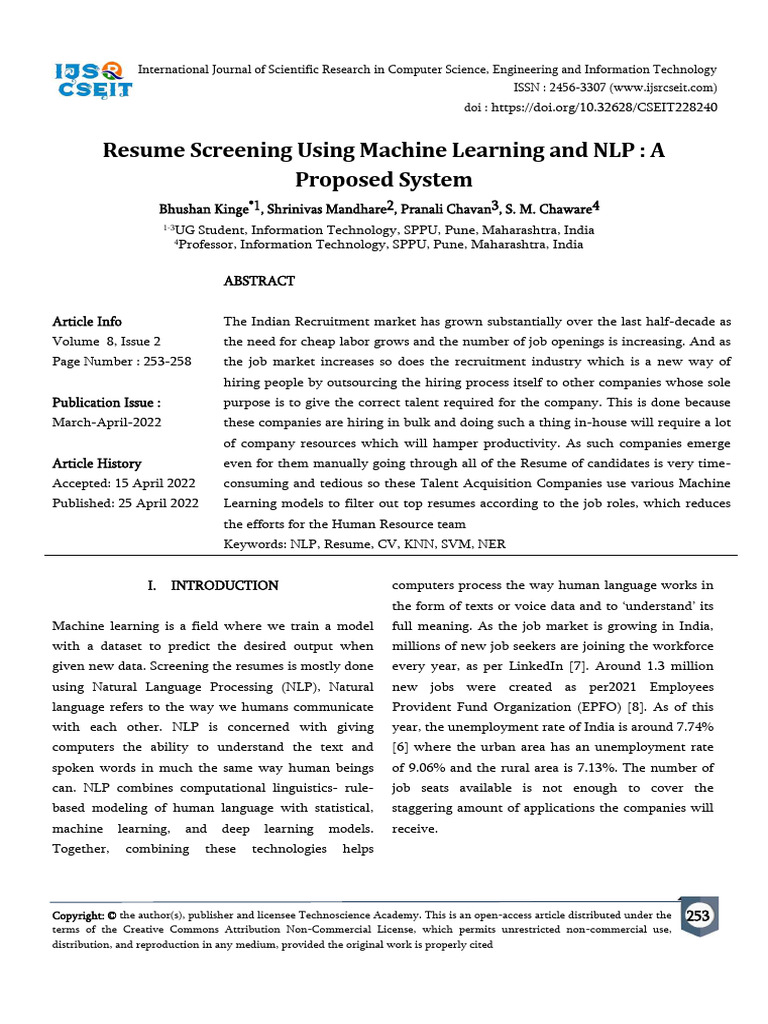Resume Screening Using Machine Learning | Download Free PDF | Statistical Classification ...