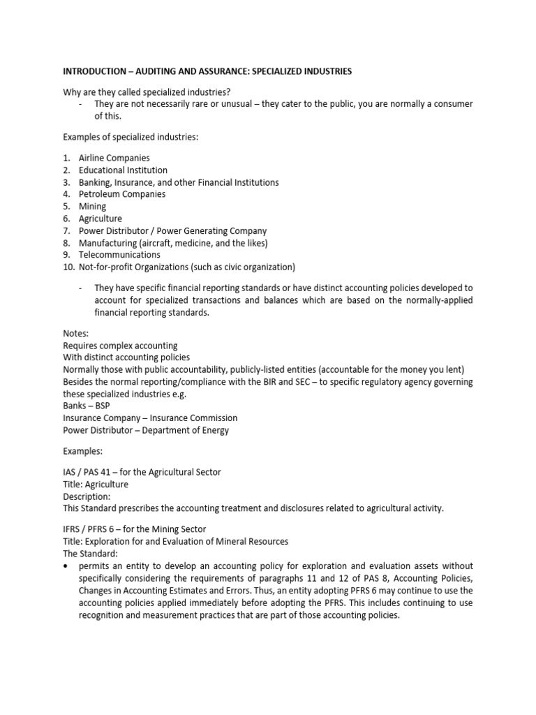 Intro Audit Specialized Industries | PDF | Economies | Accounting