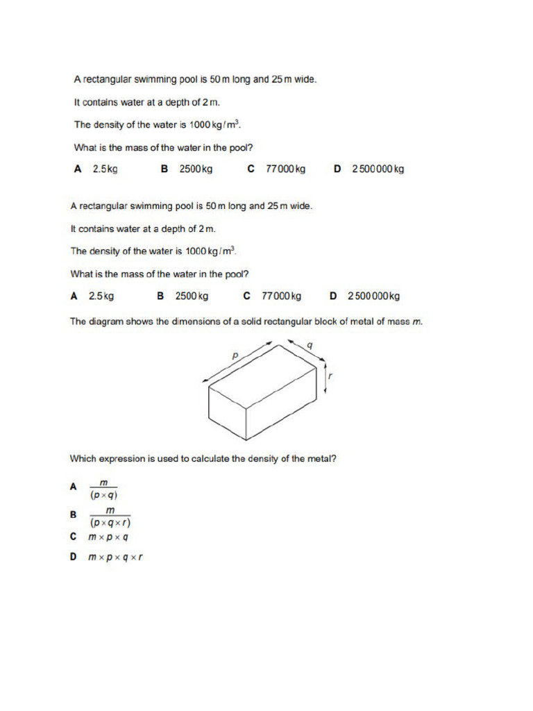 Chapter 3 - Mass, Weight and Density - 3.2 Density - MCQ | PDF
