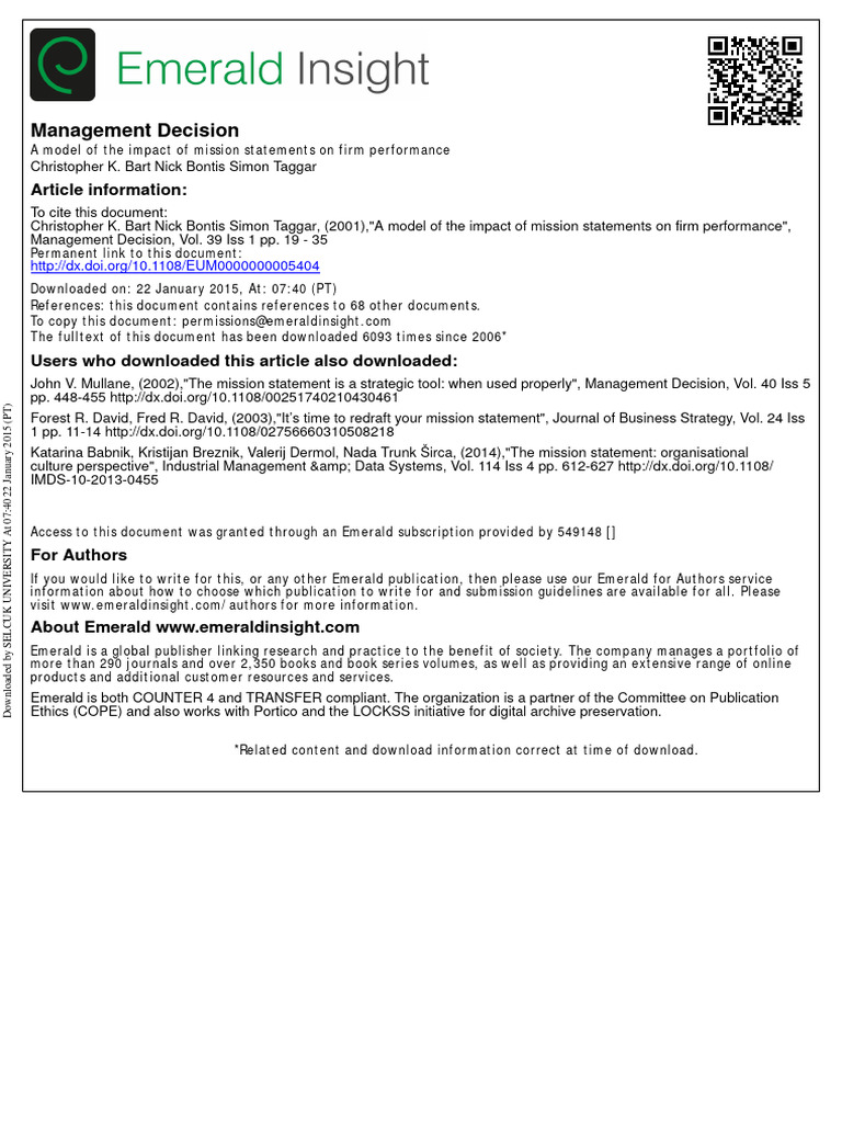 Impact of Mission Statements on Performance | PDF | Behavior | Motivation