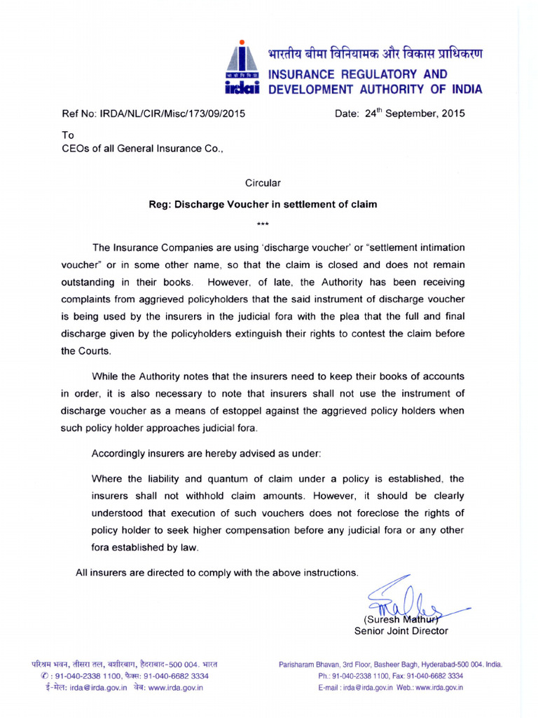 Discharge Voucher in Settlement of Claim | PDF | Insurance | Common Law