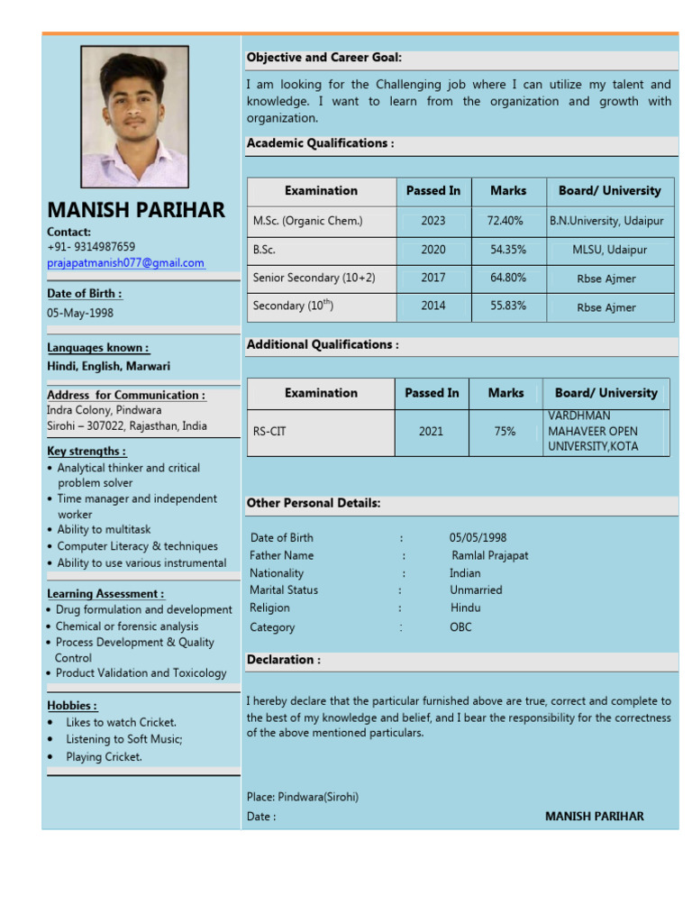 Manish CV | Download Free PDF | Cognition