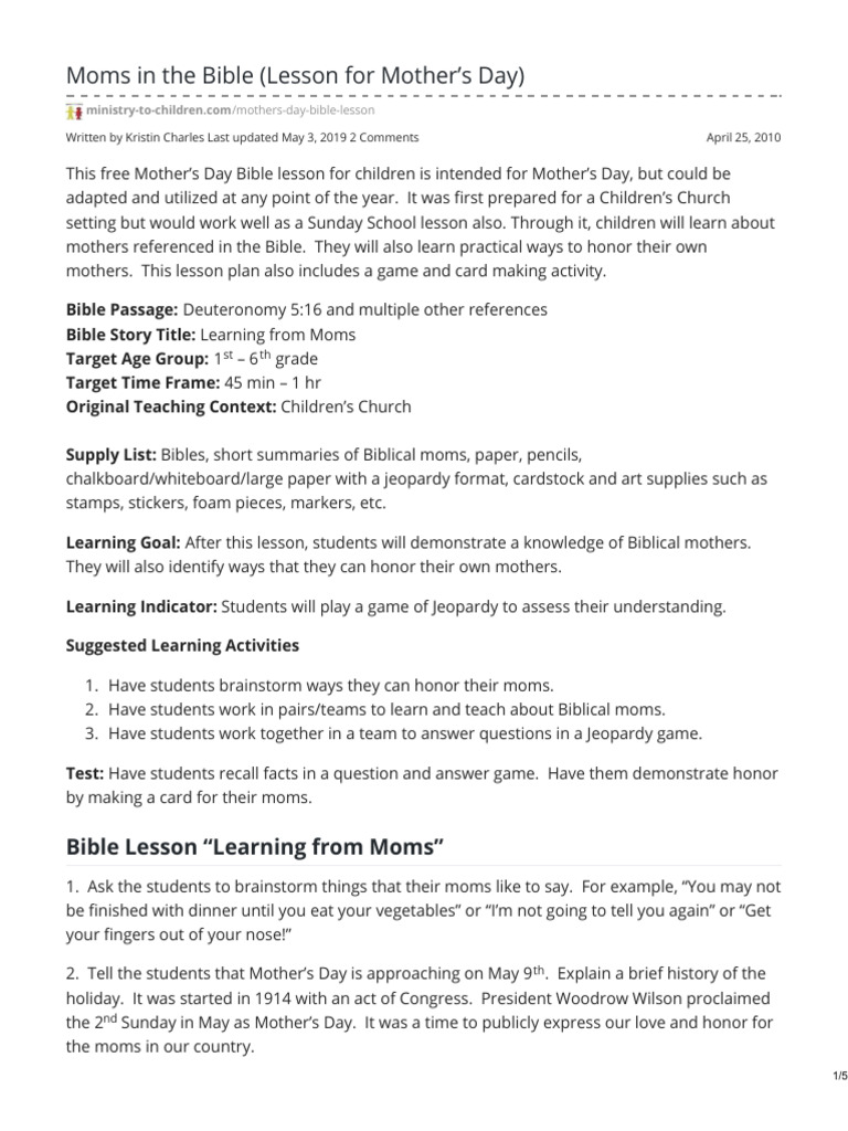 Mother's Day Bible Lesson for Kids | PDF | Isaac | Rebecca