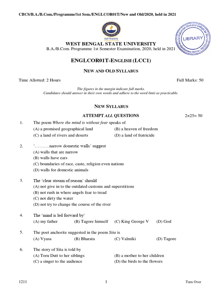 English Sem1 LCC1 2020 | PDF