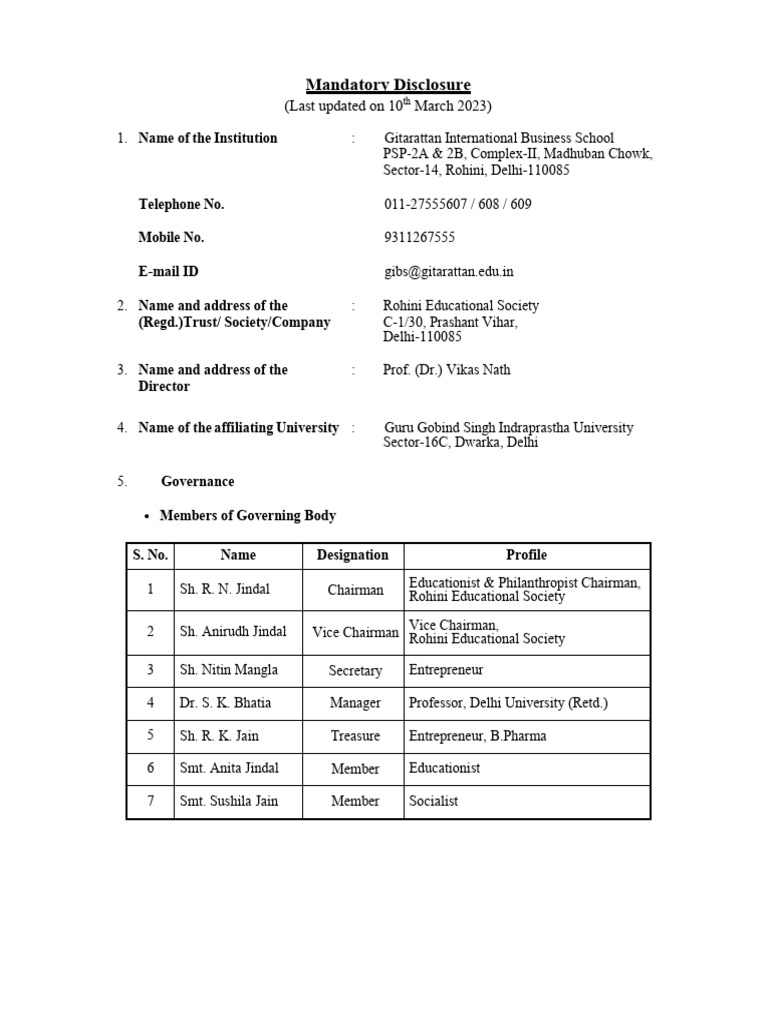 2023 AICTE Mandatory Disclosure | PDF | Master Of Business ...