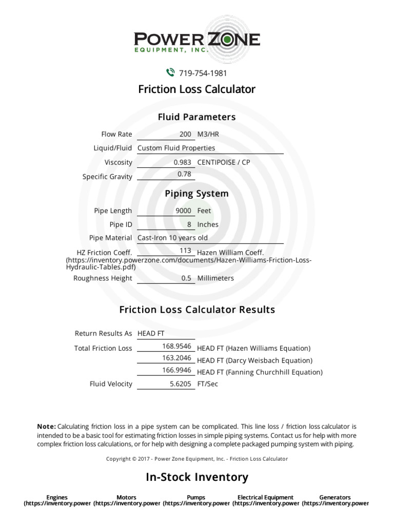 Friction Loss Calculator for Piping Systems | PDF | Fluid Mechanics ...