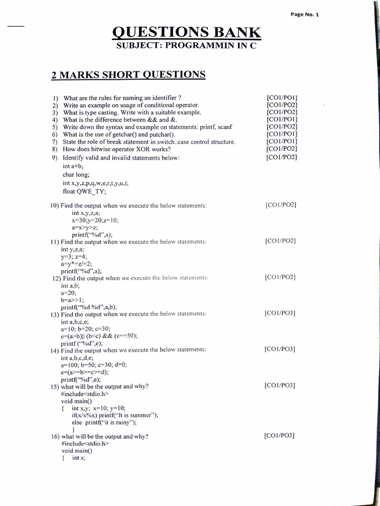 Question Bank Programming in C | PDF | Pointer (Computer Programming ... Question Bank Programming in C | PDF | Pointer (Computer Programming ...