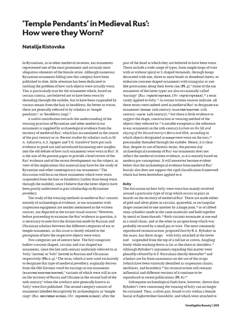 Medieval Rus' Ear Ornament Styles | PDF | Jewellery | Headgear