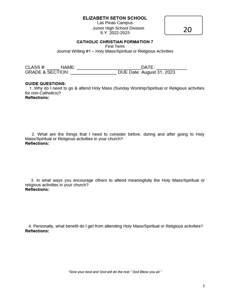 Catholic Christian faith Journal writing | PDF