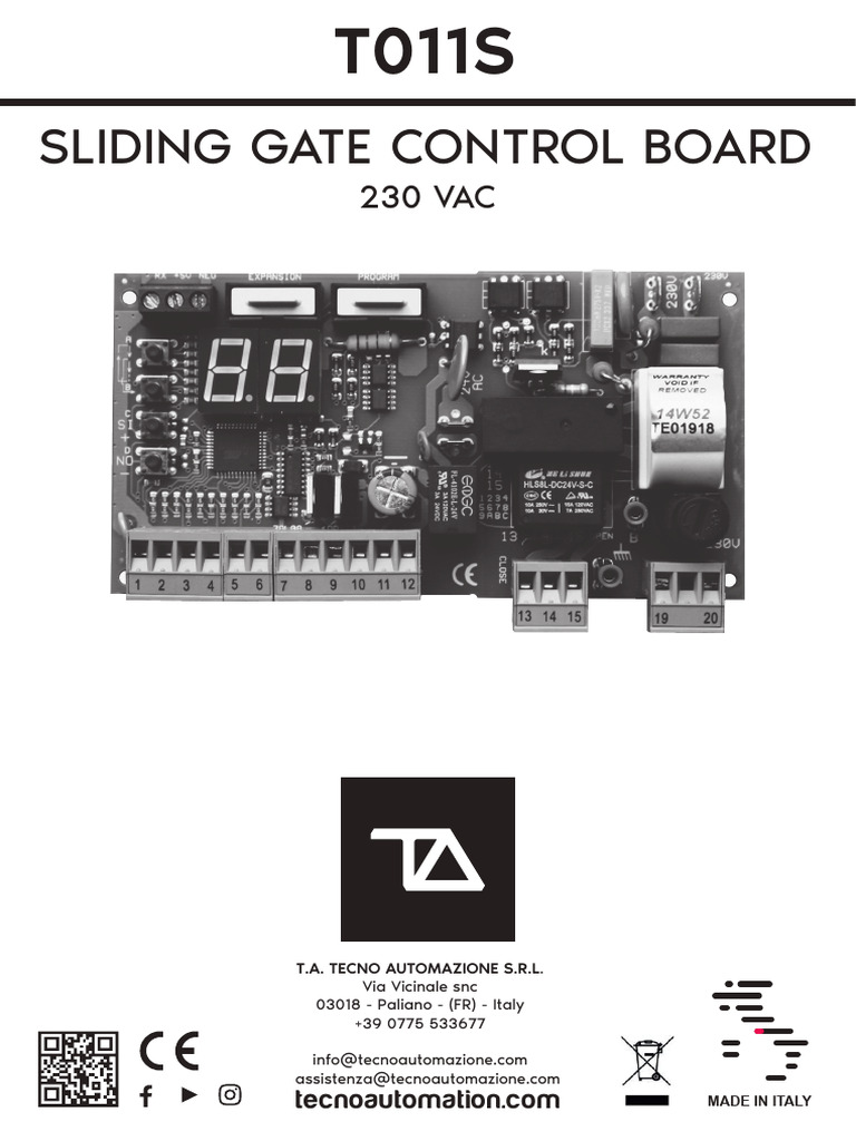 Ta Tecno Automazione Manual Control Unit Automatic Sliding Gates T011S ...