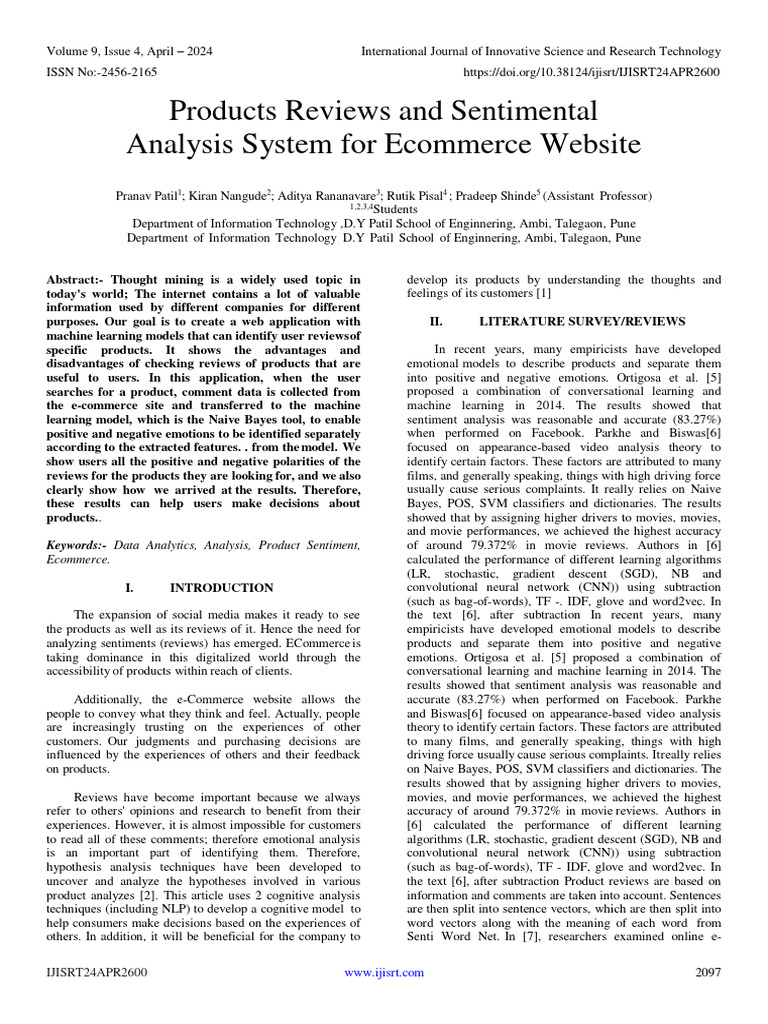 Products Reviews and Sentimental Analysis System For Ecommerce Website | PDF | Machine Learning ...