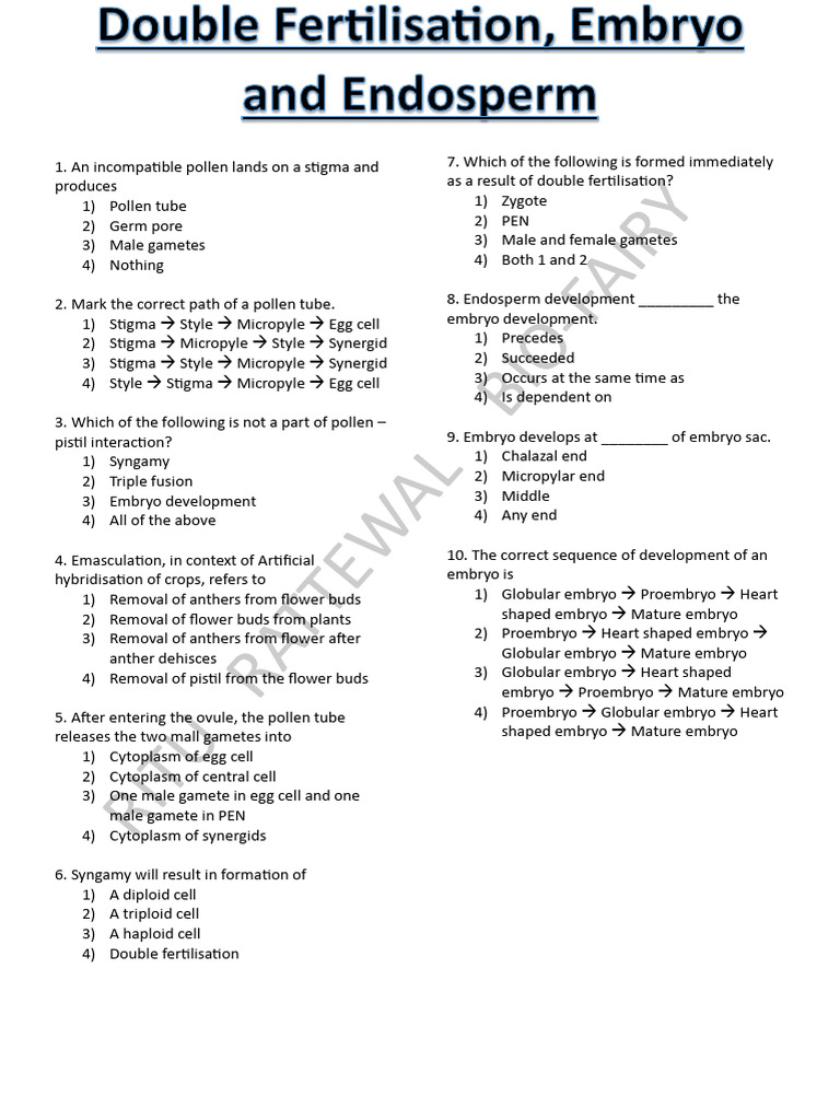 Double Fertilisation Embryo and Endosperm DPP 4 - Compressed | PDF | Fertilisation | Biological ...