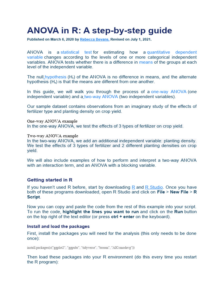ANOVA in R | PDF | P Value | Analysis Of Variance