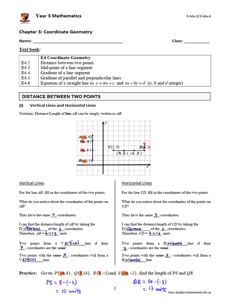3 Coordinate Geometry Notes 3ma3 8mar - Student | PDF | Line (Geometry ...