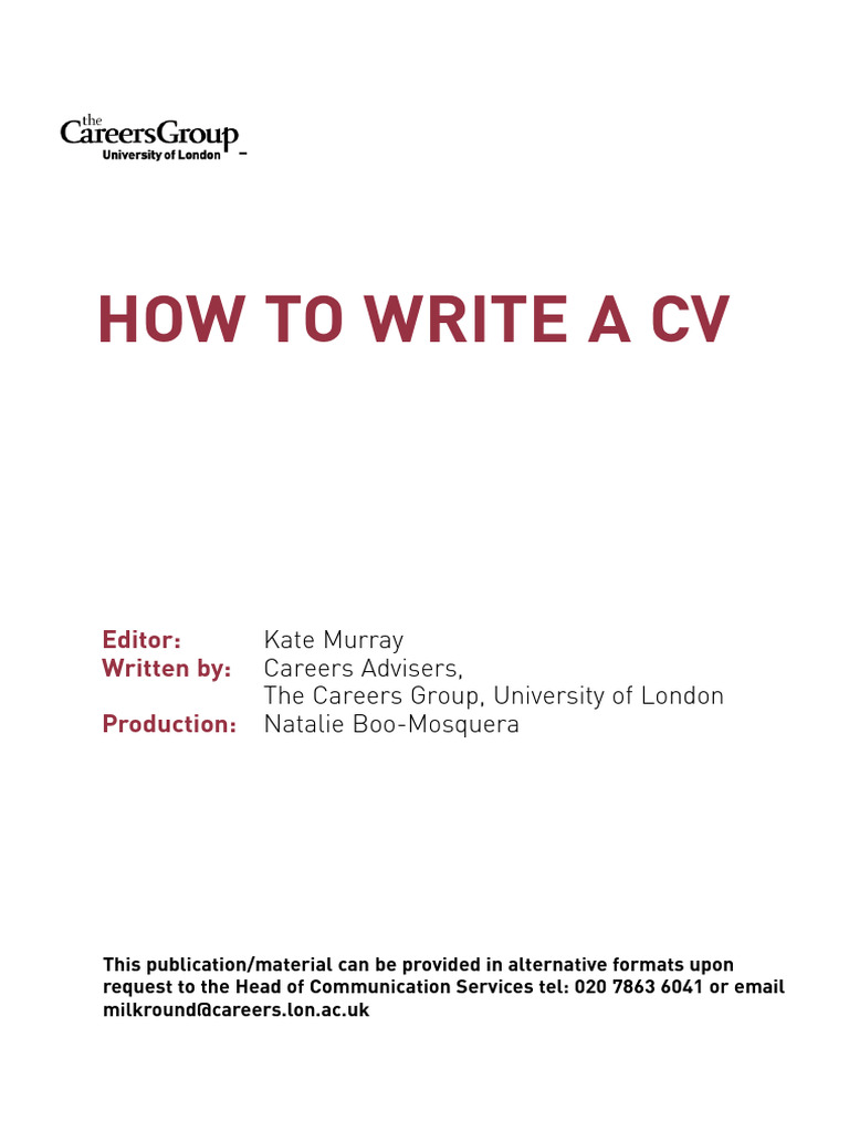 How To Write A CV (University of London) | PDF | Résumé | Recruitment