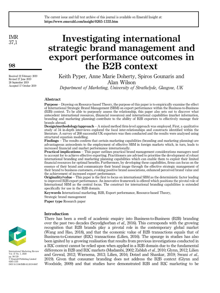 Investigating International Pyper Et Al. 2019 | PDF | Marketing | Brand