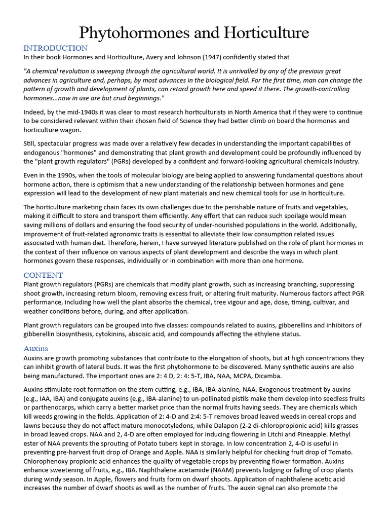 Phytohormones and Horticulture | PDF | Plant Hormone | Auxin