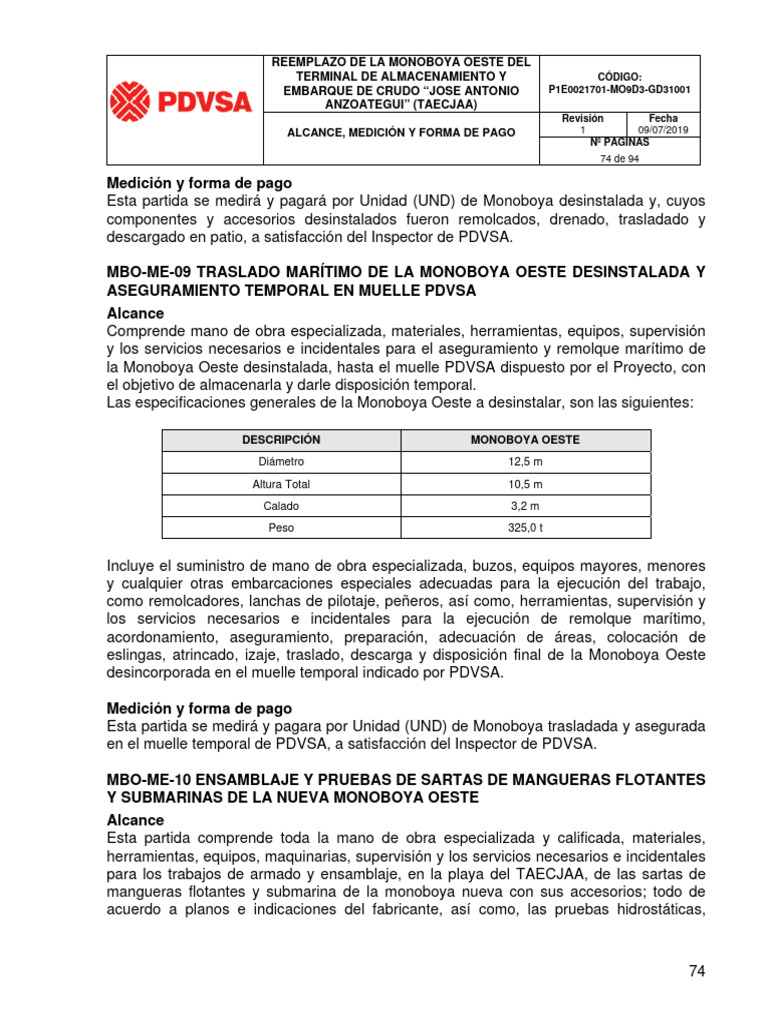 Reemplazo Monoboya Oeste TAECJAA | PDF | Tecnología