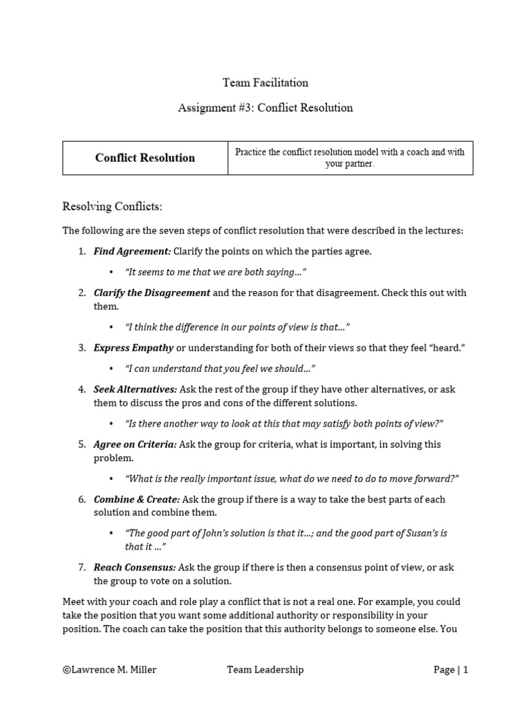 Assignment #3 - Conflict Resolution | PDF | Conflict Resolution | Social Psychology