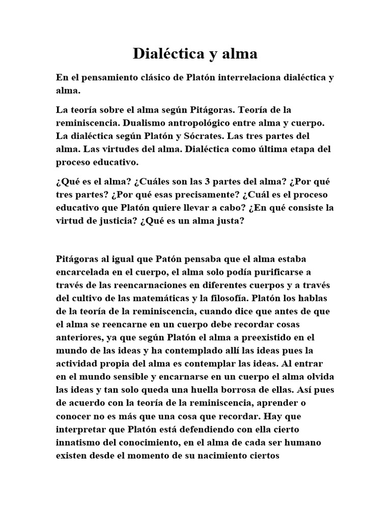 Platón: Dialéctica y el Alma | PDF | Platón | Alma