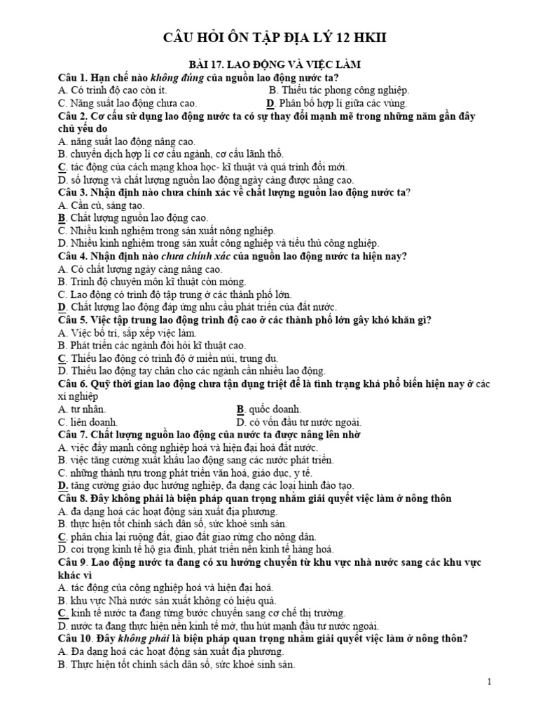 De Cuong On Tap Dia Ly 12 hk2 | PDF