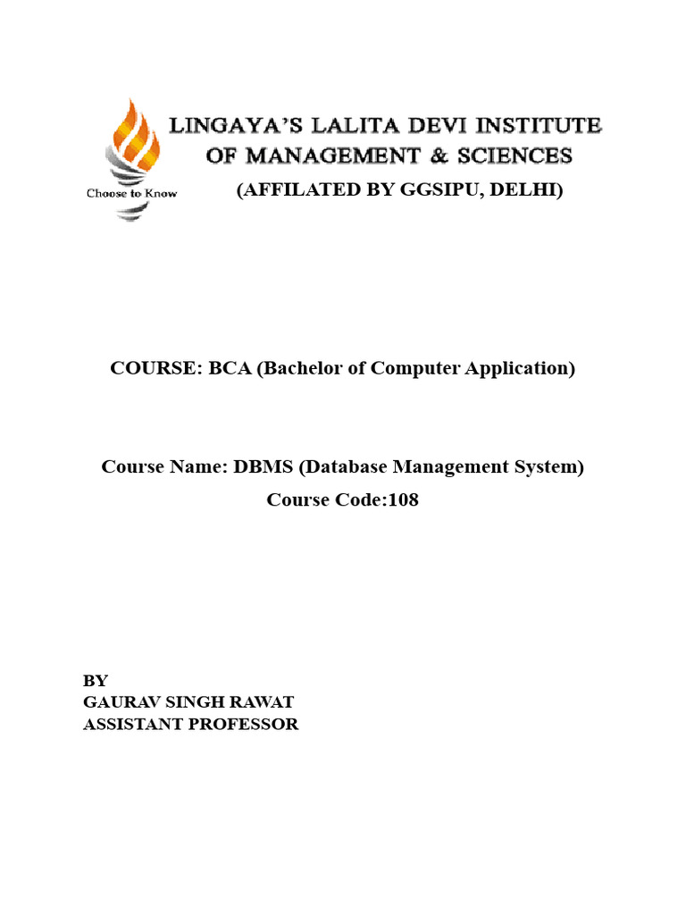 Bca 108 Dbms Lldims | PDF | Databases | Conceptual Model
