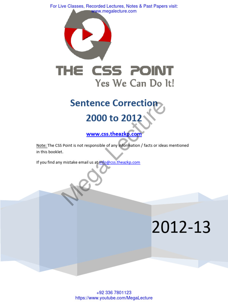 Sentence Correction Solved Class Work 1.pdf 1 | PDF | Verb | Pronoun