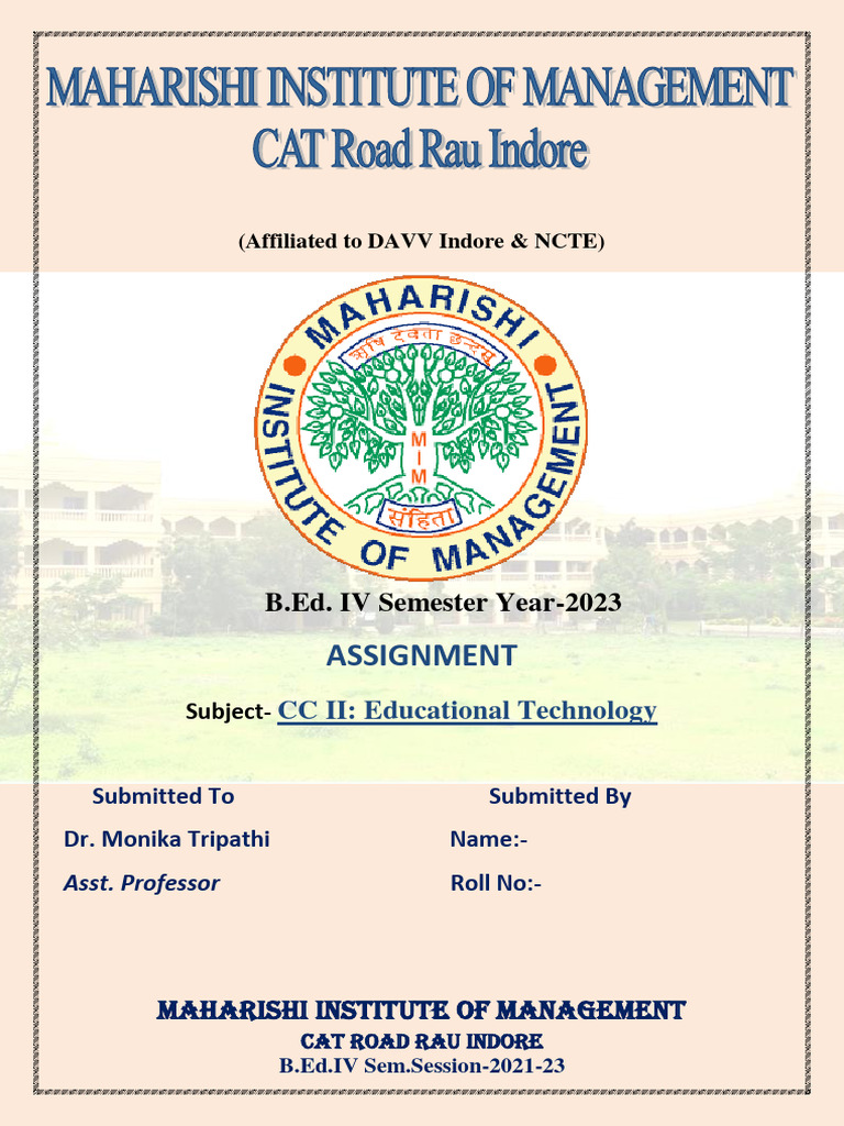 B.Ed.4th Sem - Assignment Cover Page 2023 | PDF | Computers