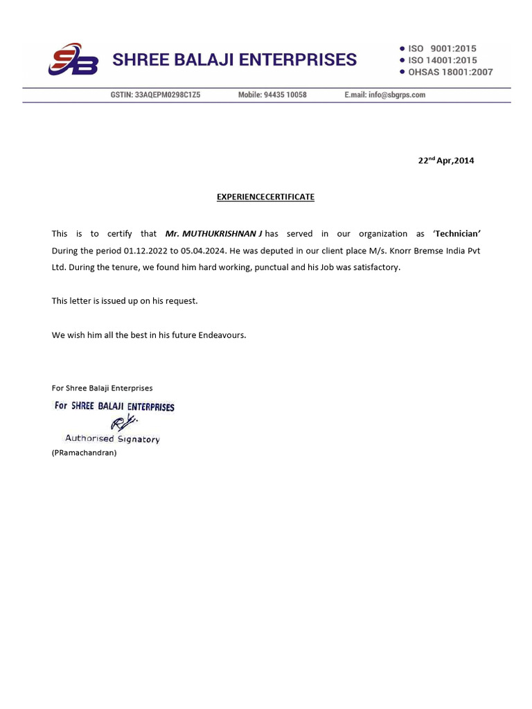 Experience Letter | PDF | Career & Growth