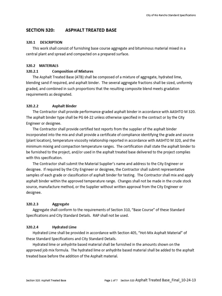 Asphalt Treated Base Specifications | PDF | Road Surface ...