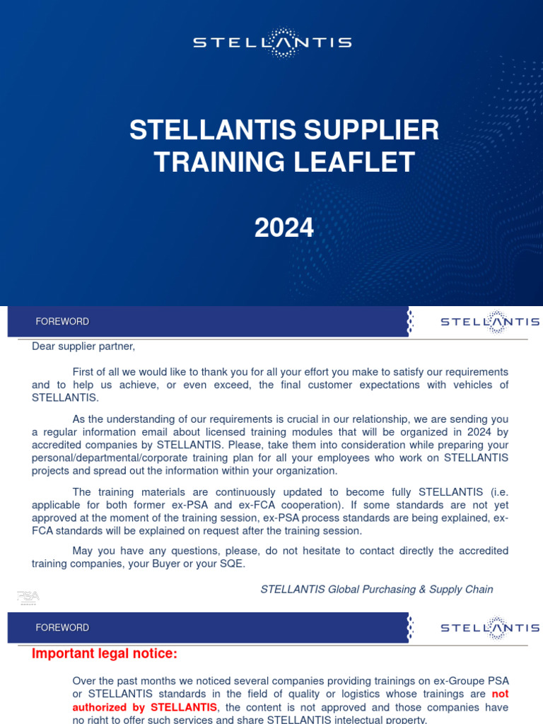 STELLANTIS Supplier Training Leaflet 2024 | PDF | Audit | Supply Chain
