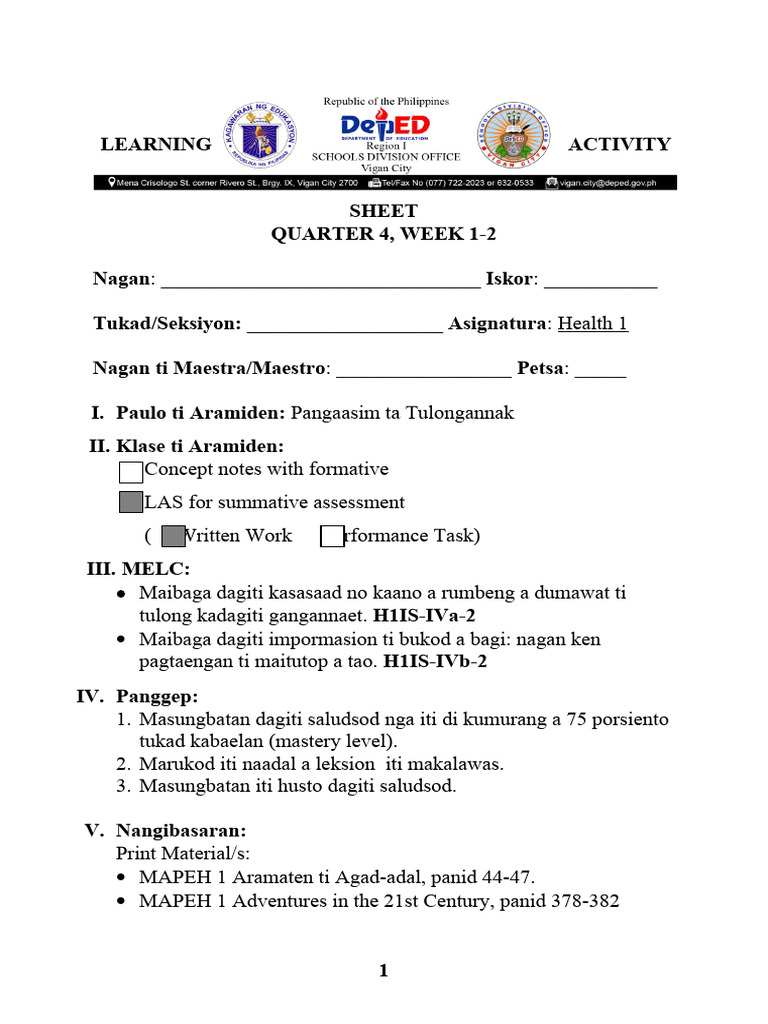 Health1 Q4 Week1 2 Sum | PDF