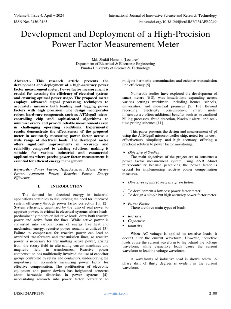Development and Deployment of A High-Precision Power Factor Measurement Meter | PDF | Ac Power ...